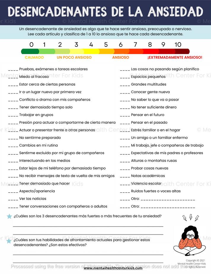 Anxiety Triggers Worksheet For Teens (Spanish Version) – Mental Health ...