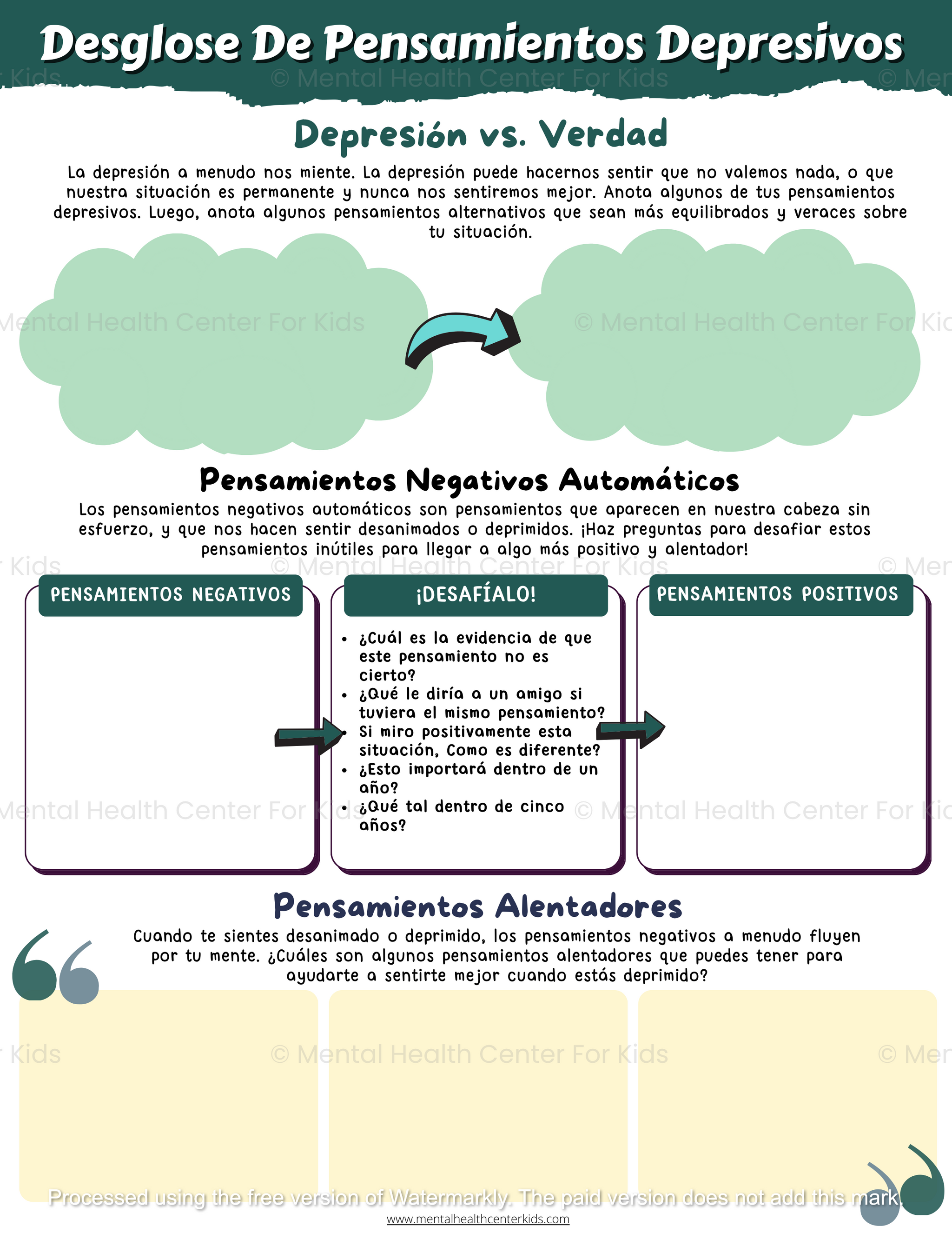 Depressive Thoughts Breakdown Worksheet (Spanish Version) – Mental ...
