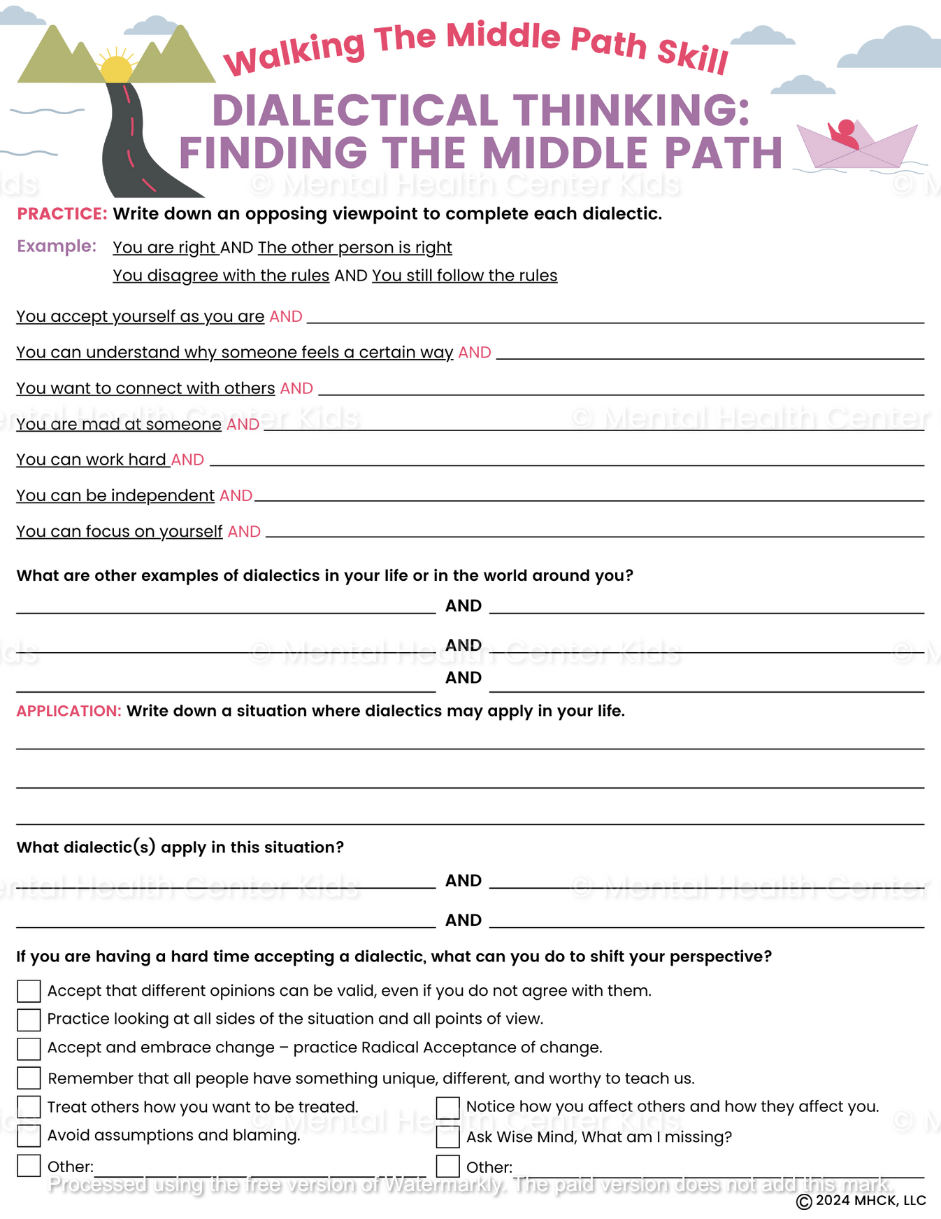 DBT Dialectical Thinking Worksheet – Mental Health Center Kids