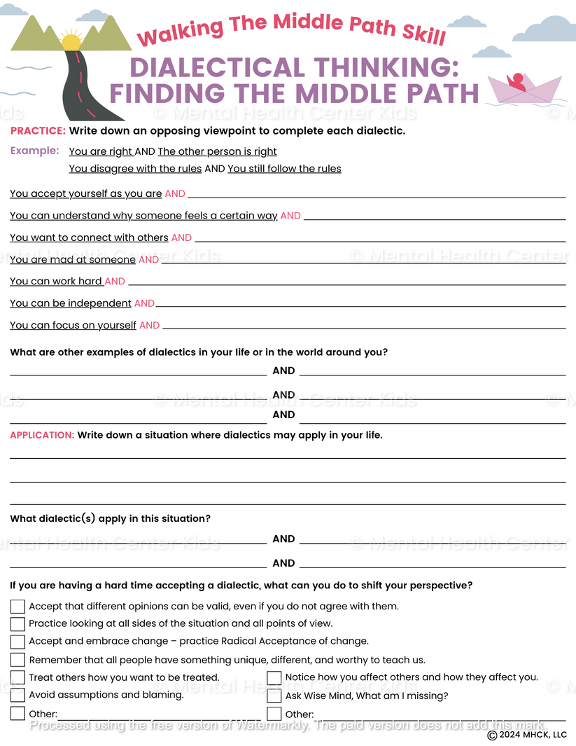 DBT Dialectical Thinking Worksheet – Mental Health Center Kids