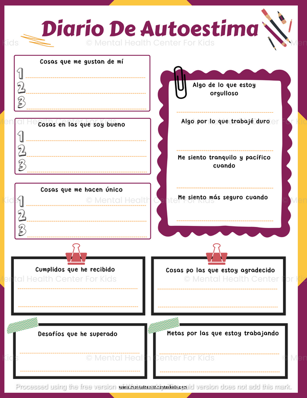 Self-Esteem Journal Worksheet (Spanish Version) – Mental Health Center Kids