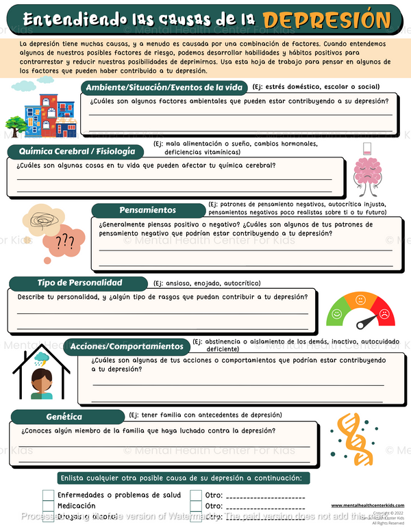 Understanding Causes Of Depression Worksheet (Spanish Version) – Mental ...