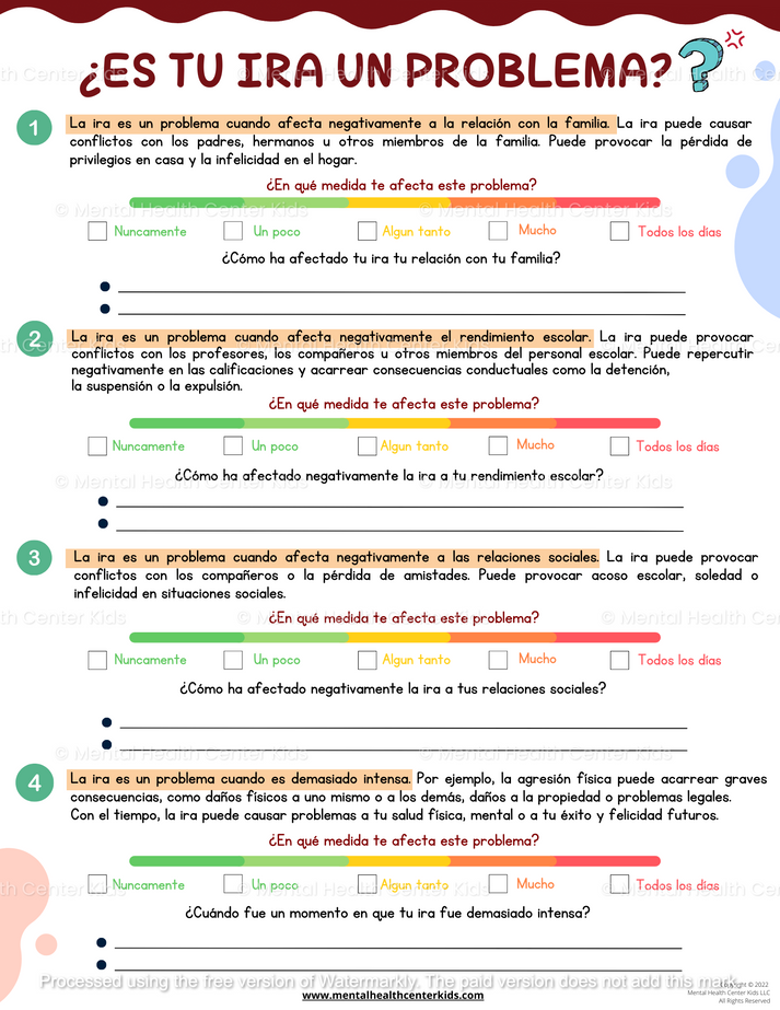 "Is Your Anger A Problem?" Worksheet (Spanish Version) – Mental Health ...