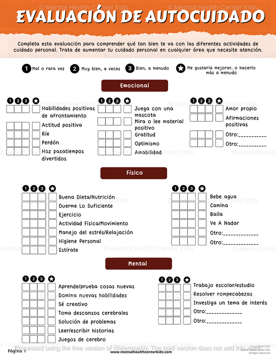 Self-Care Wheel For Kids & Teens Worksheets (Spanish Version) – Mental ...