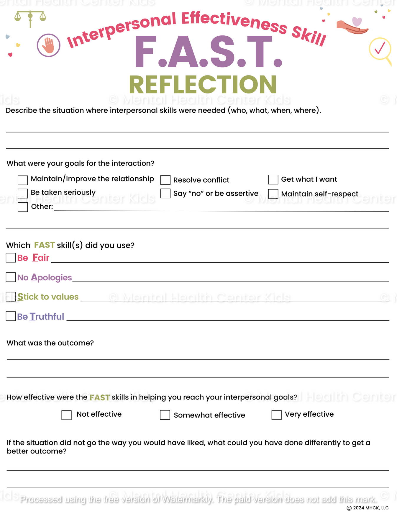 FAST DBT Worksheet – Mental Health Center Kids