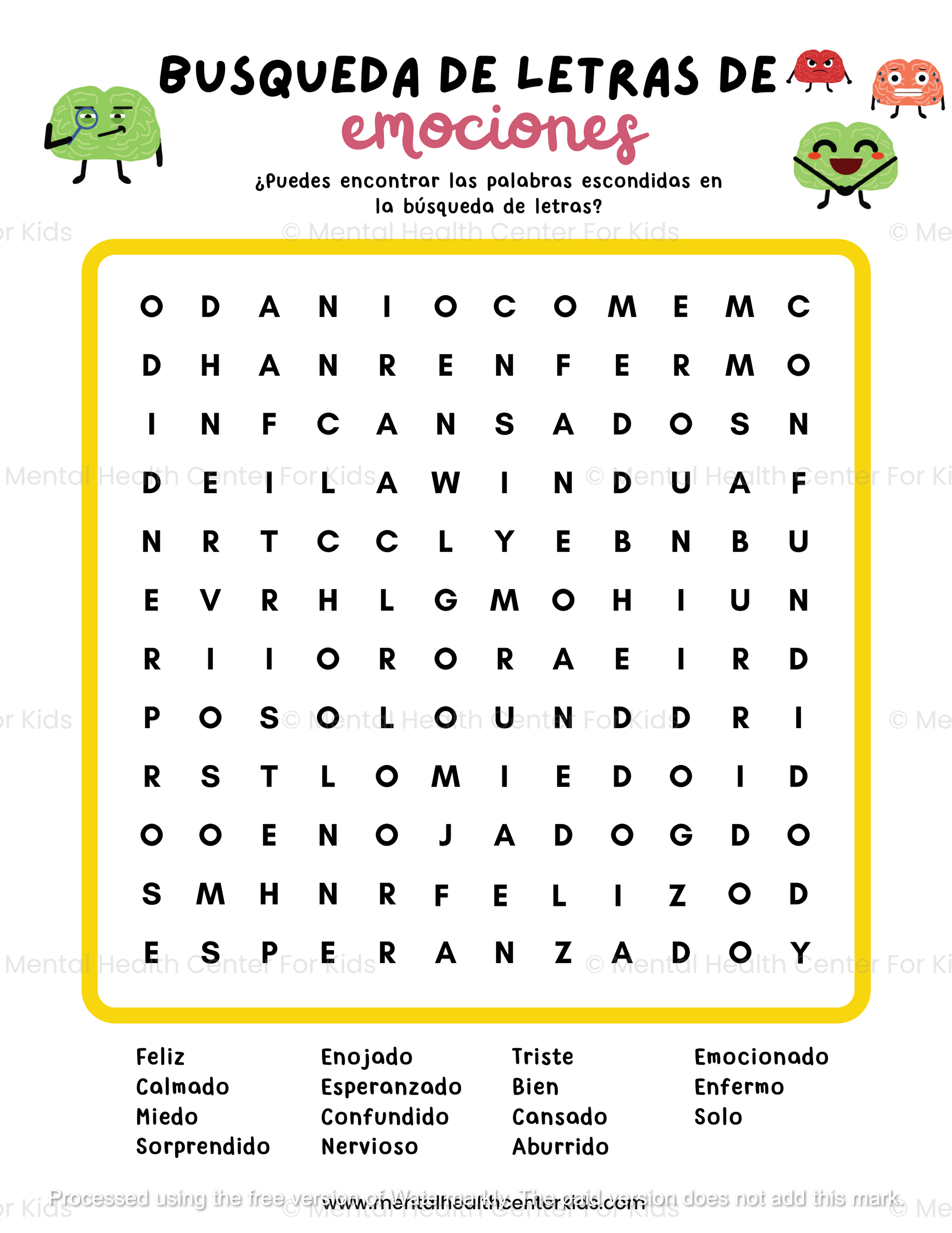 Feelings Activity Pack Worksheets (Spanish Version) – Mental Health ...