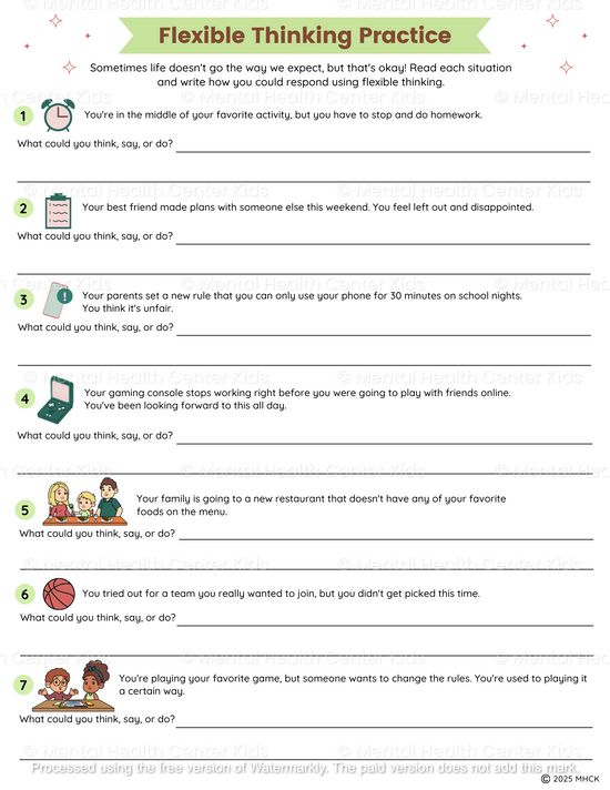 Flexible Thinking Worksheets (6 Pages) – Mental Health Center Kids