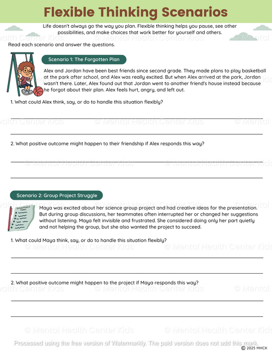 Flexible Thinking Worksheets (6 Pages) – Mental Health Center Kids