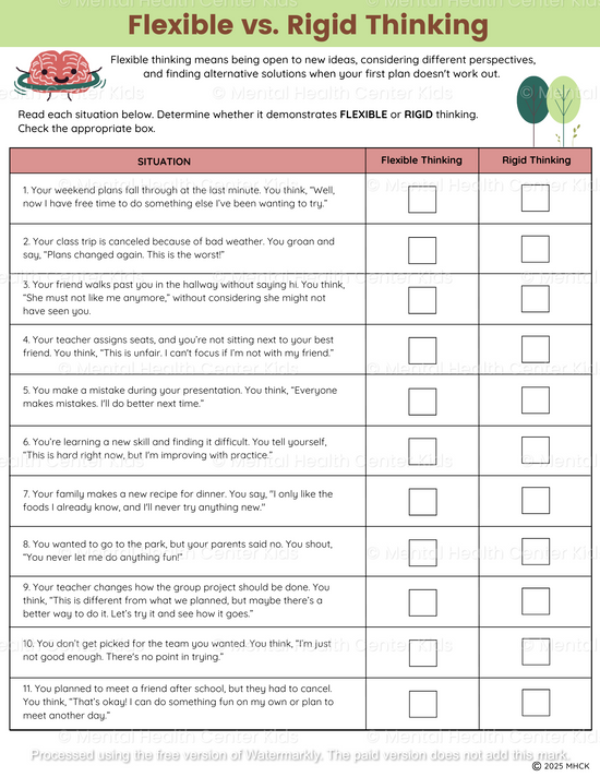 Flexible Thinking Worksheets (6 Pages) – Mental Health Center Kids
