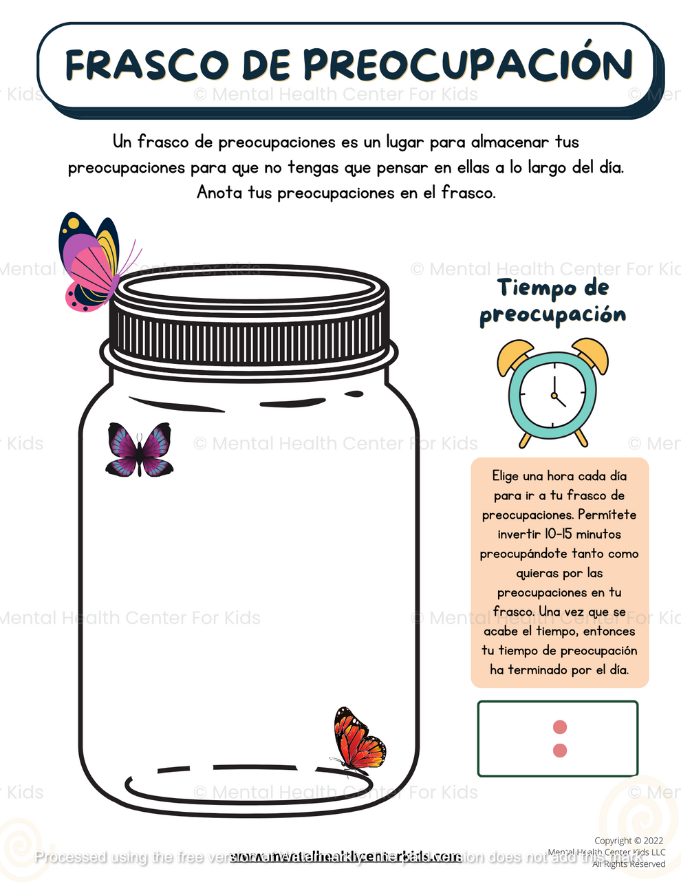 Worry Jar Worksheet (Spanish Version) – Mental Health Center Kids