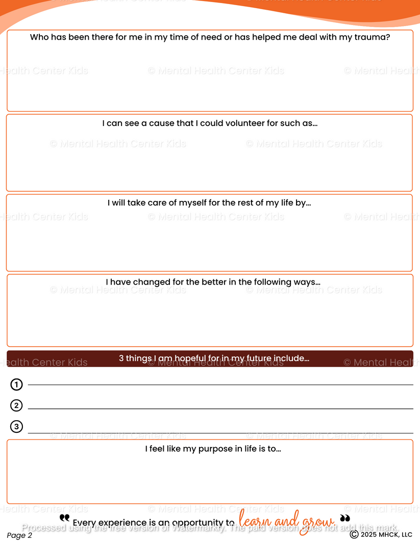 Post-Traumatic Growth Worksheet – Mental Health Center Kids