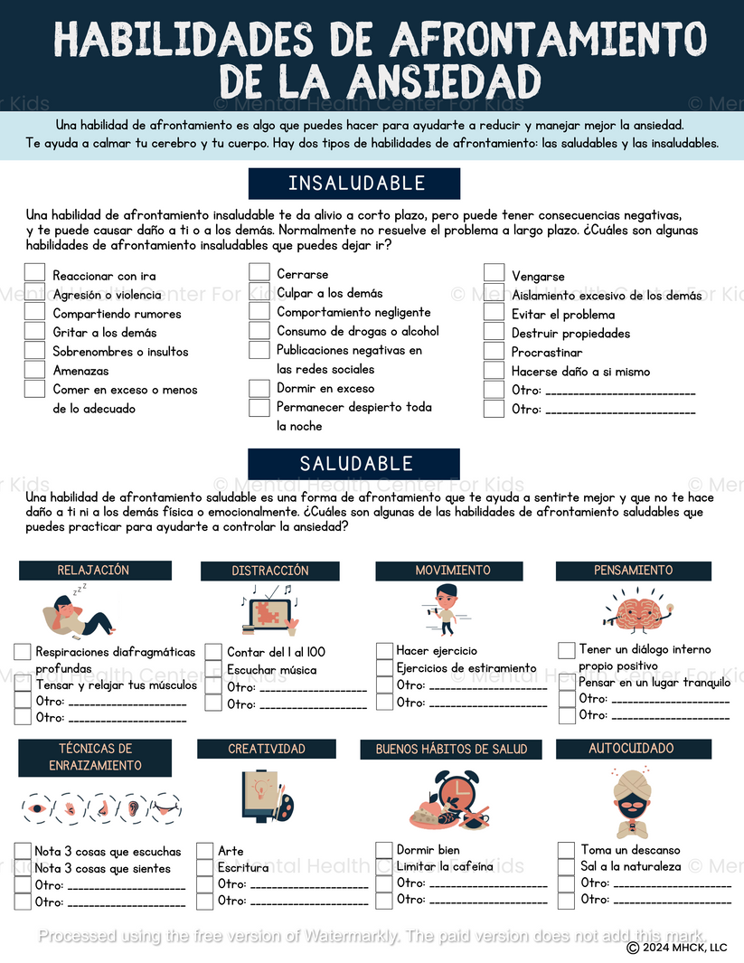 Coping Skills For Anxiety Worksheet (Spanish Version) – Mental Health ...