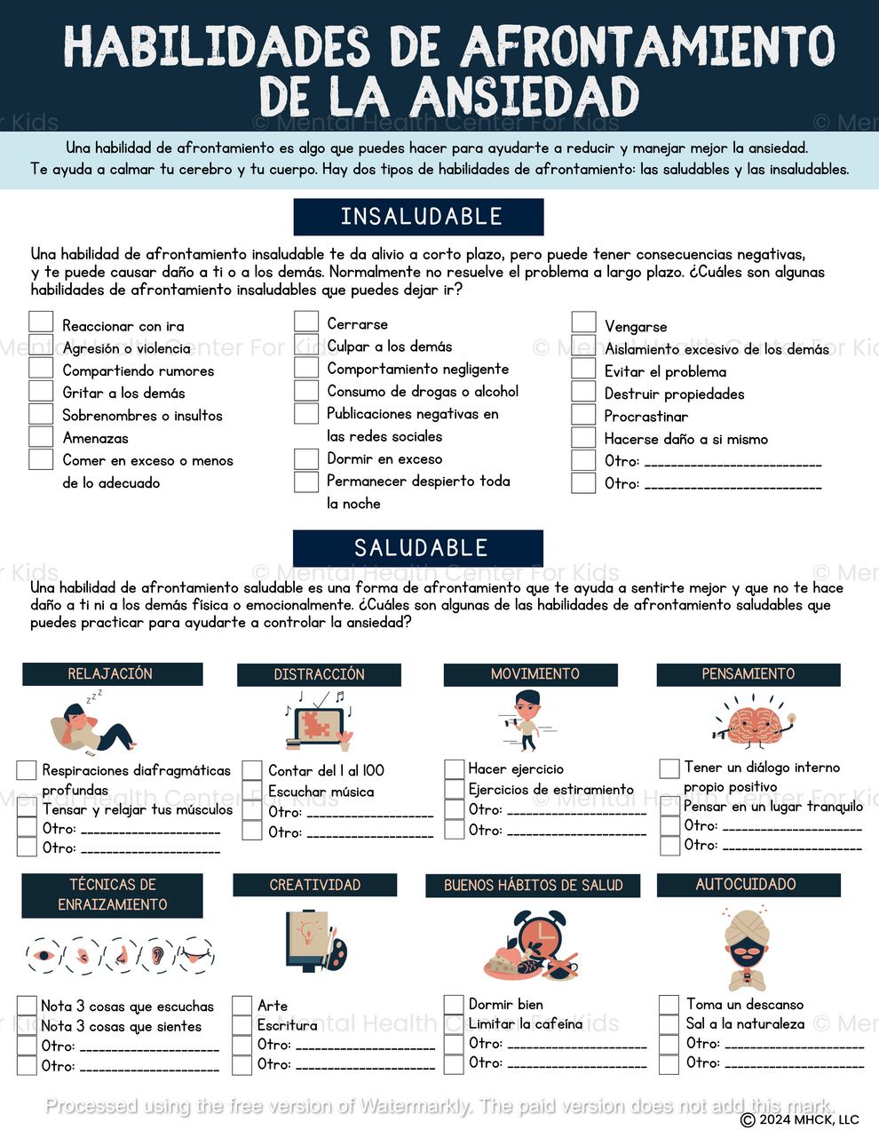 Coping Skills For Anxiety Worksheet (Spanish Version) – Mental Health ...