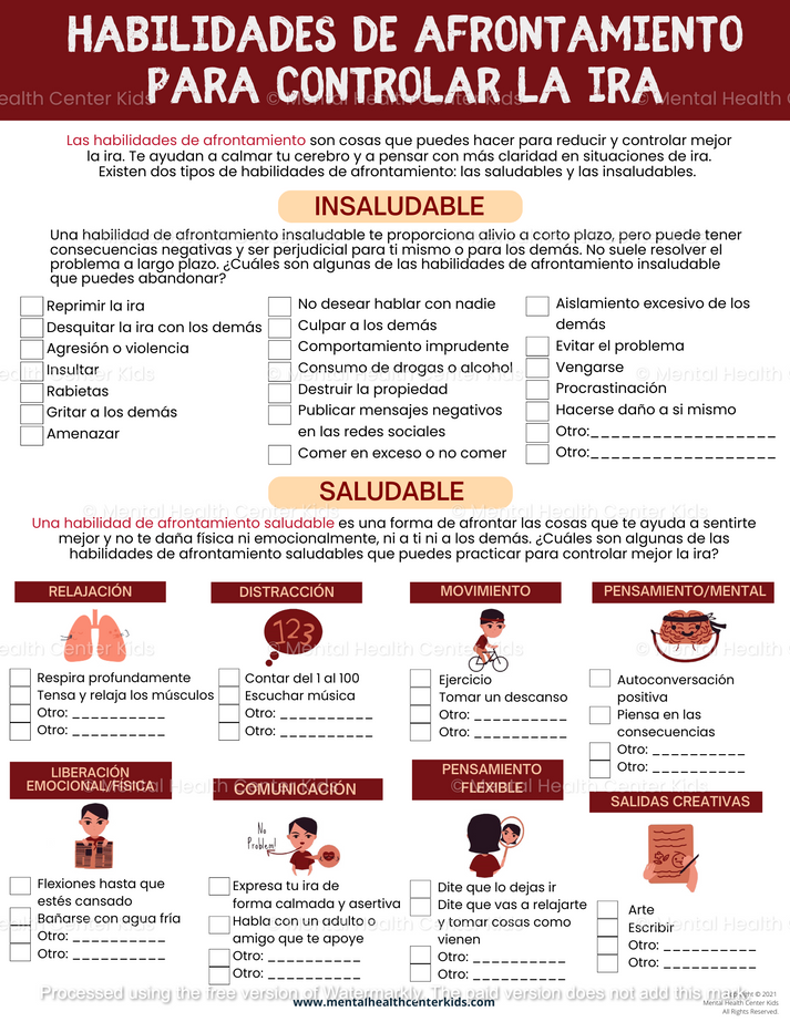 Anger Management Coping Skills Worksheet (Spanish Version) – Mental ...