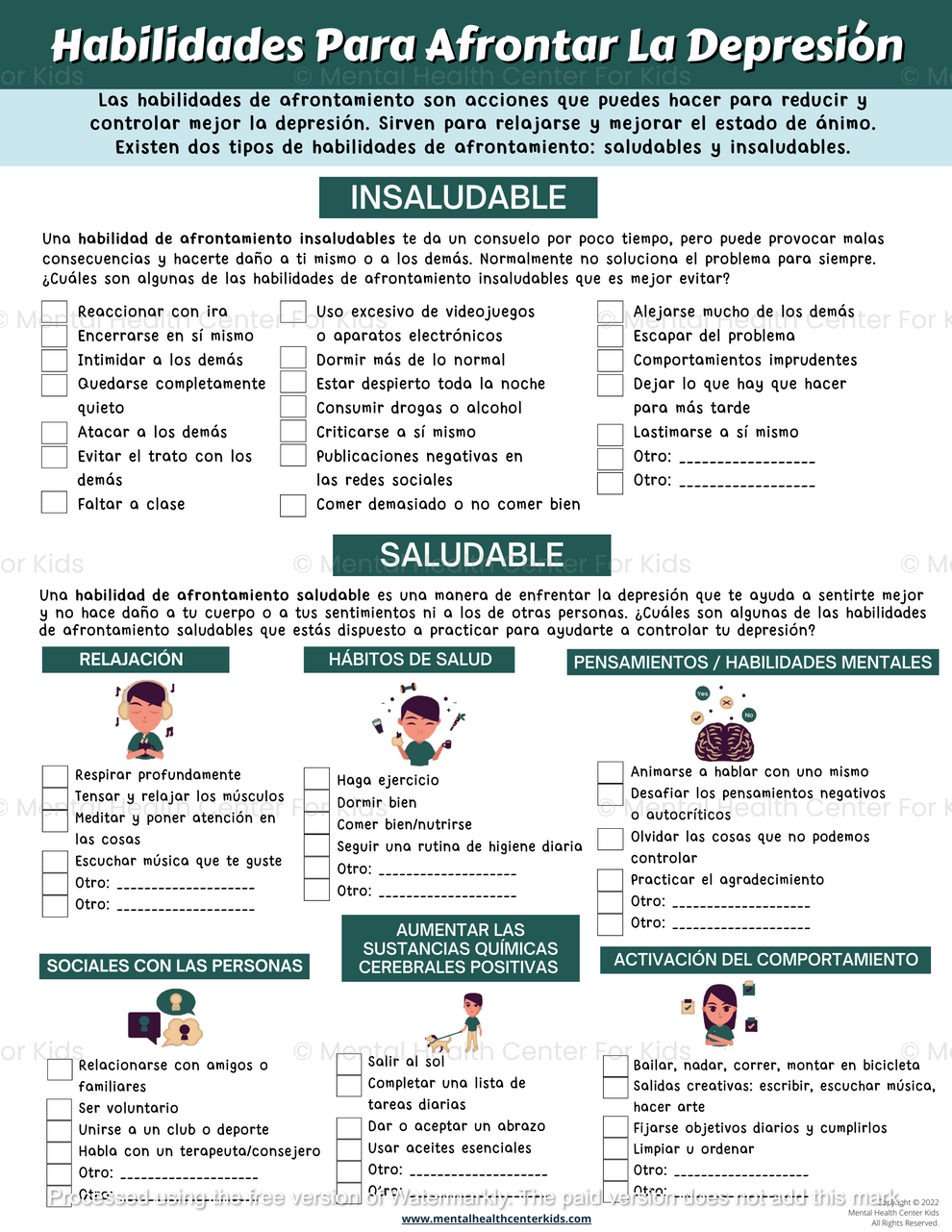 Coping Skills For Depression Worksheet (Spanish Version) – Mental ...
