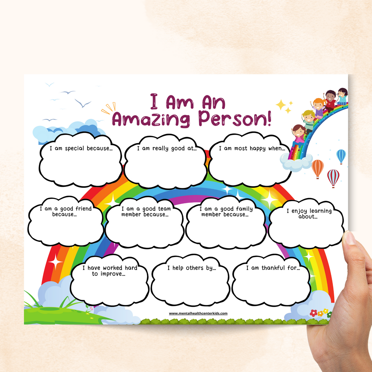 "I Am an Amazing Person" Worksheet – Mental Health Center Kids