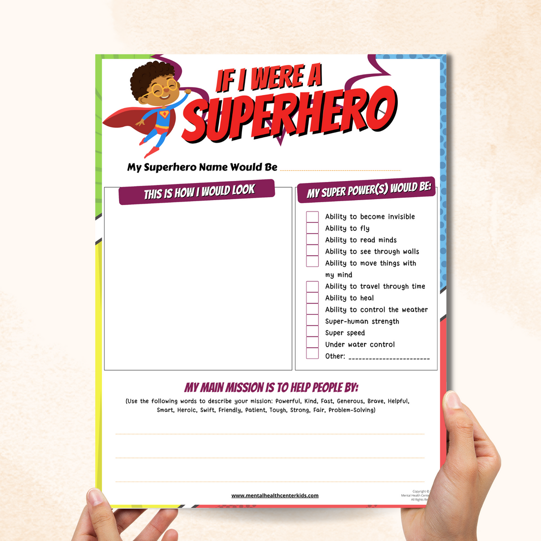 If I Were a Superhero Worksheet – Mental Health Center Kids