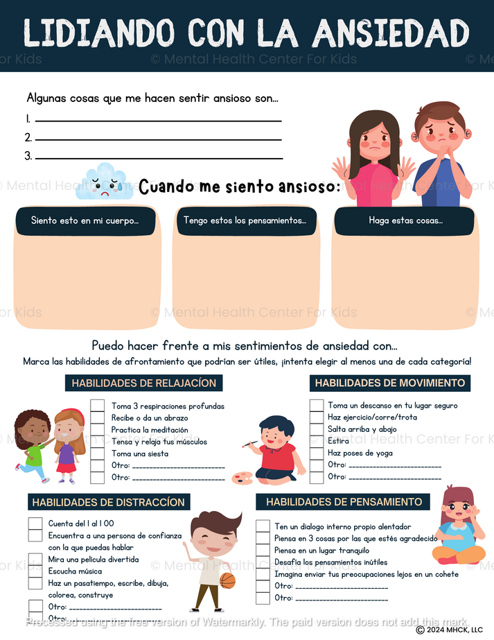 Coping With Anxiety Worksheet (Spanish Version) – Mental Health Center Kids