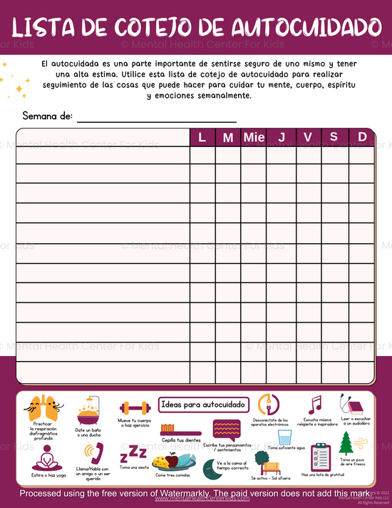 Self-Esteem Self-Care Checklist (Spanish Version) – Mental Health ...