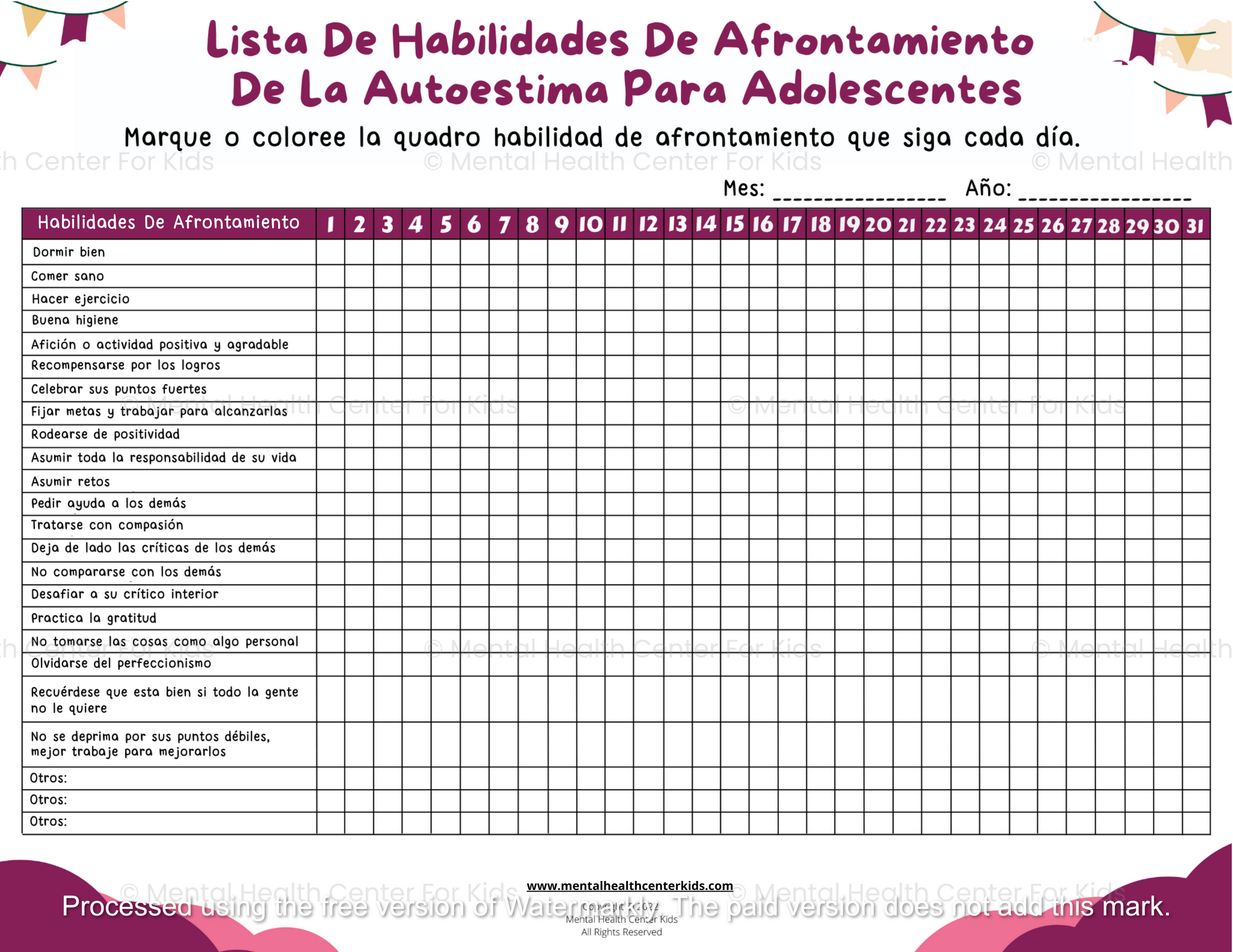 Self-Esteem Coping Skills Tracker For Teens (Spanish Version) – Mental ...