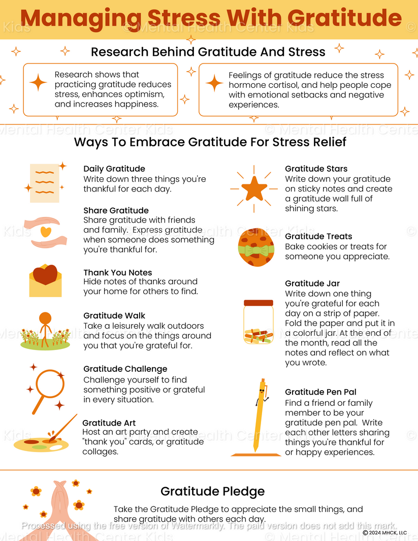 Managing Stress With Gratitude Handout – Mental Health Center Kids