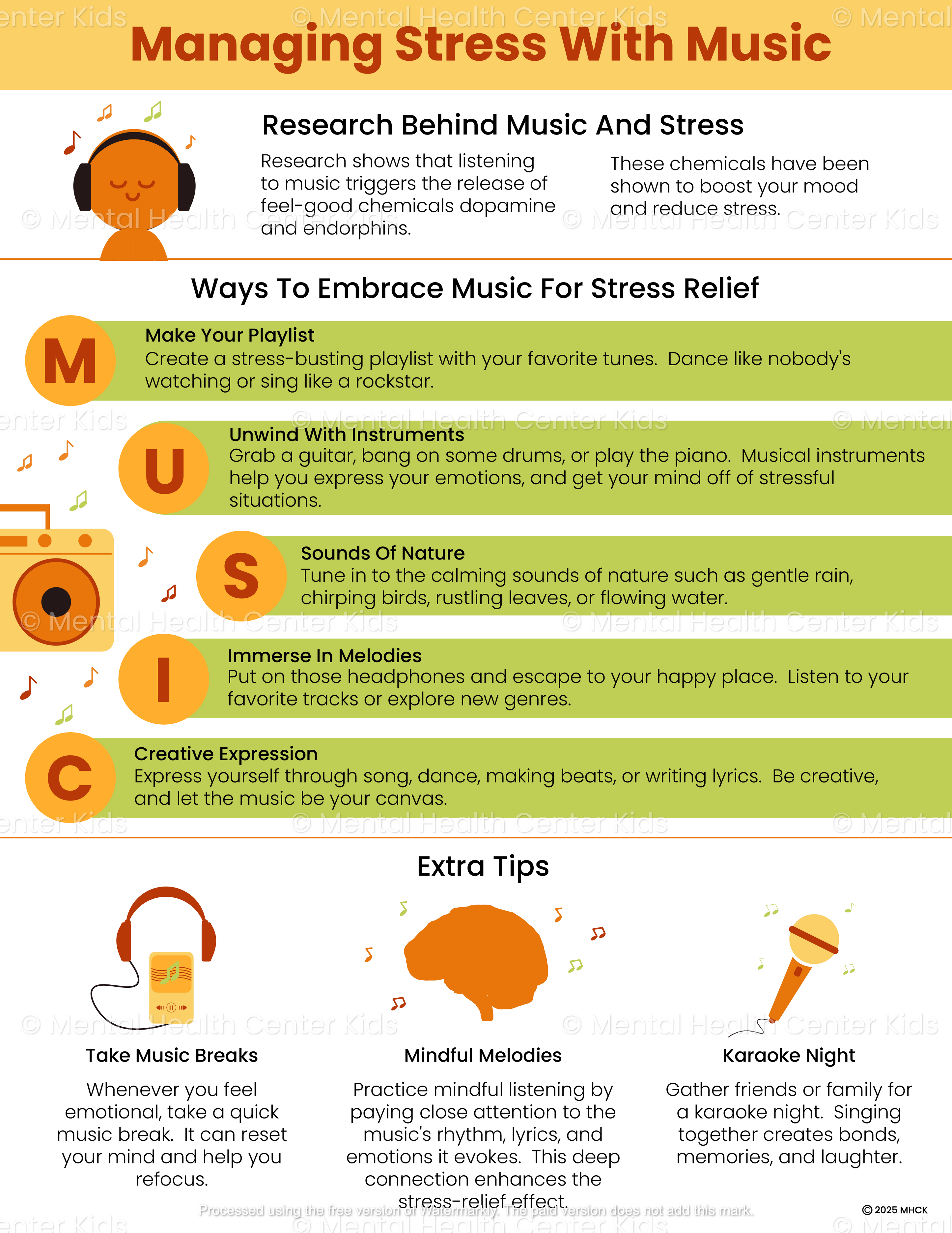 Managing Stress With Music Handout – Mental Health Center Kids