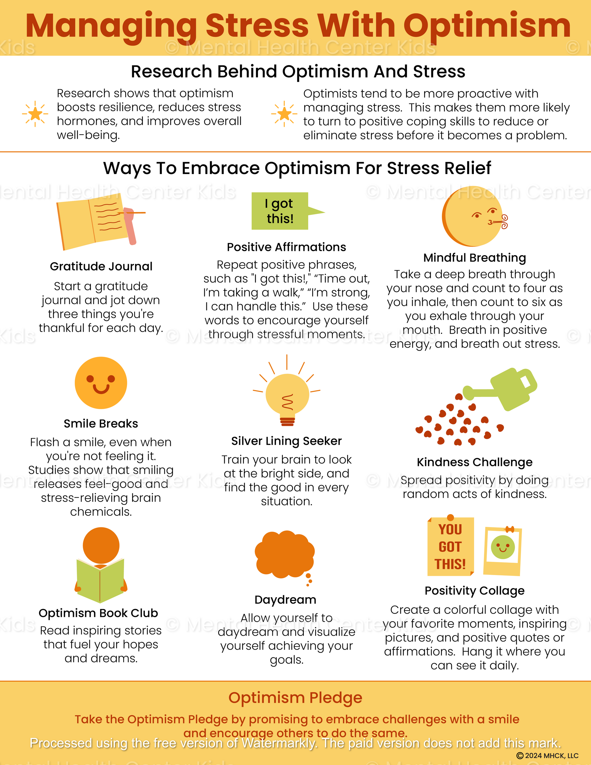 Managing Stress With Optimism Handout – Mental Health Center Kids