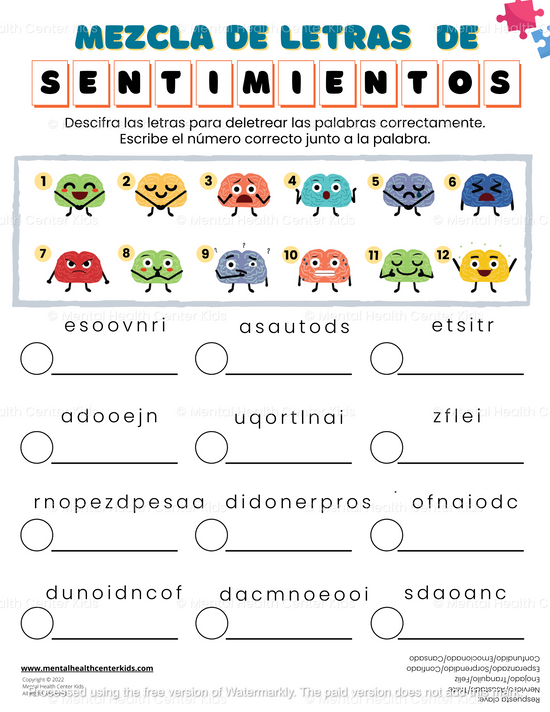 Feelings Activity Pack Worksheets (Spanish Version) – Mental Health ...