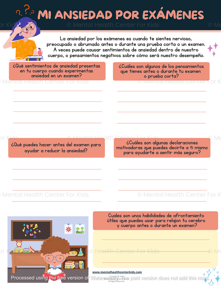 Test Anxiety Worksheet (Spanish Version) – Mental Health Center Kids