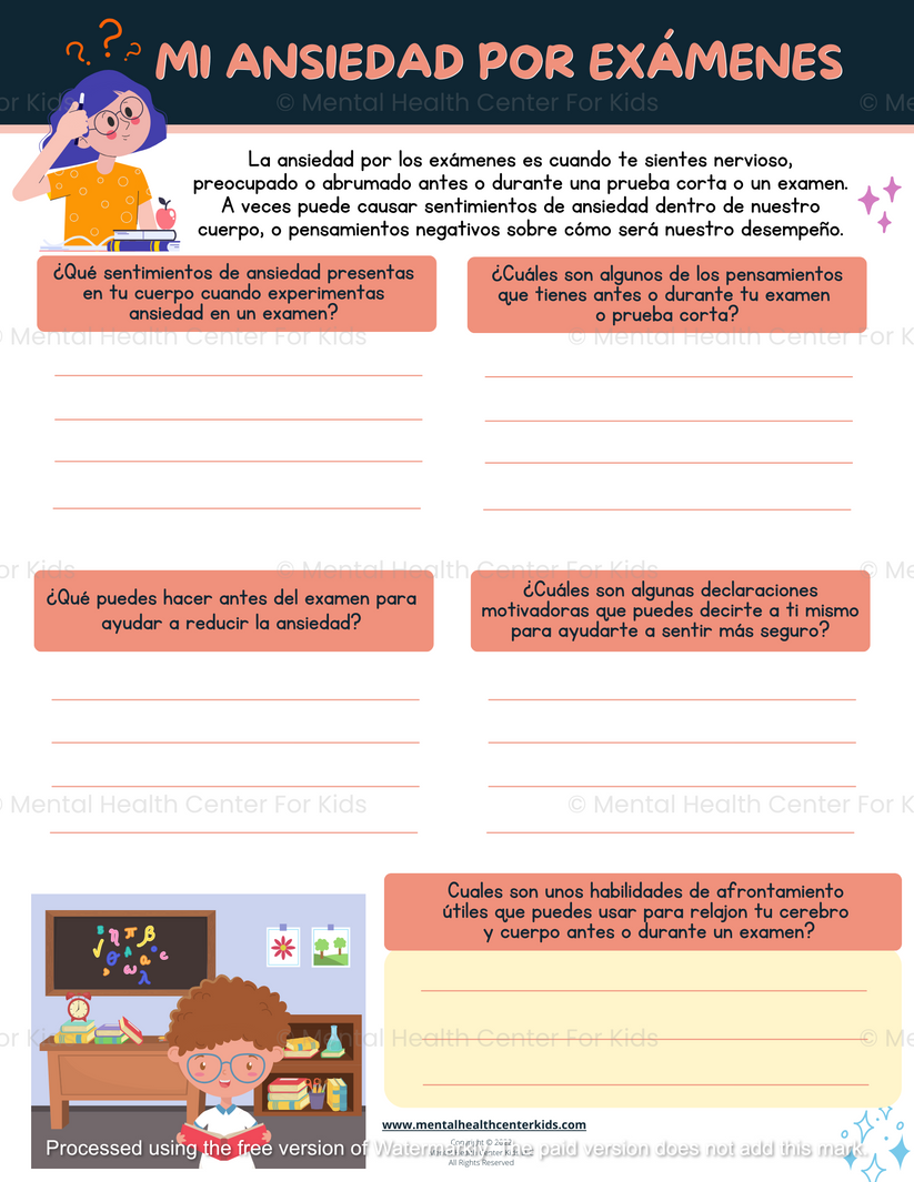 Test Anxiety Worksheet (Spanish Version) – Mental Health Center Kids