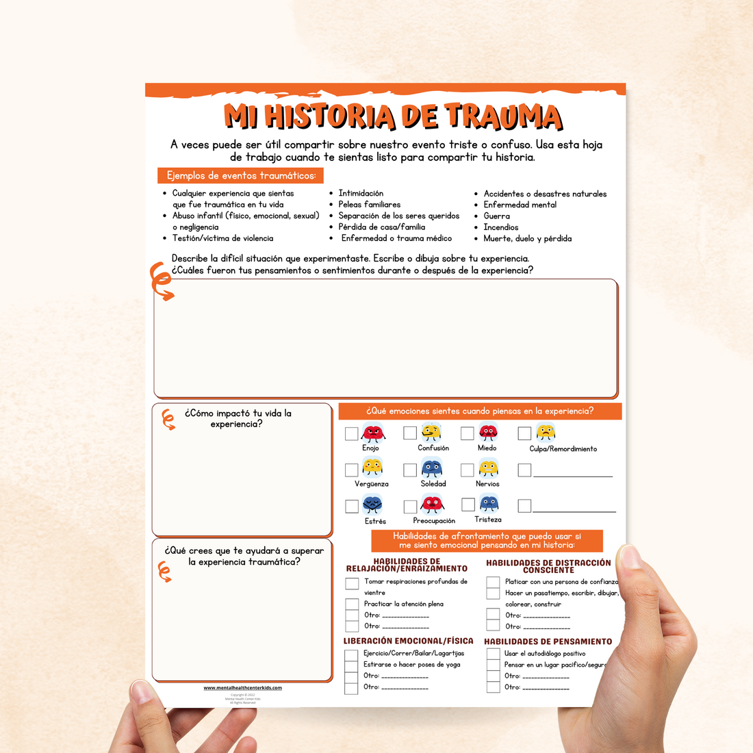 My Trauma Story Worksheet (Spanish Version) – Mental Health Center Kids