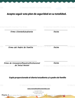 Safety Plan Worksheets (Spanish Version) – Mental Health Center Kids