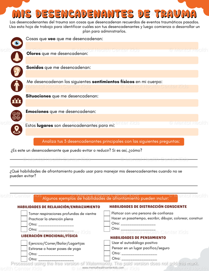 My Trauma Triggers Worksheet (Spanish Version) – Mental Health Center Kids