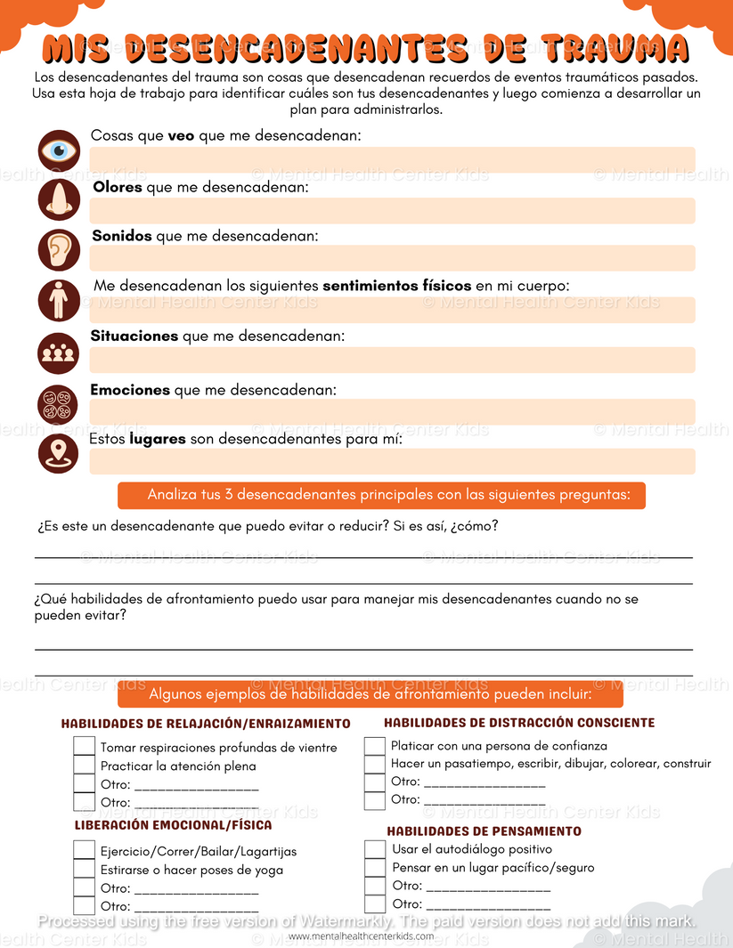 My Trauma Triggers Worksheet (Spanish Version) – Mental Health Center Kids