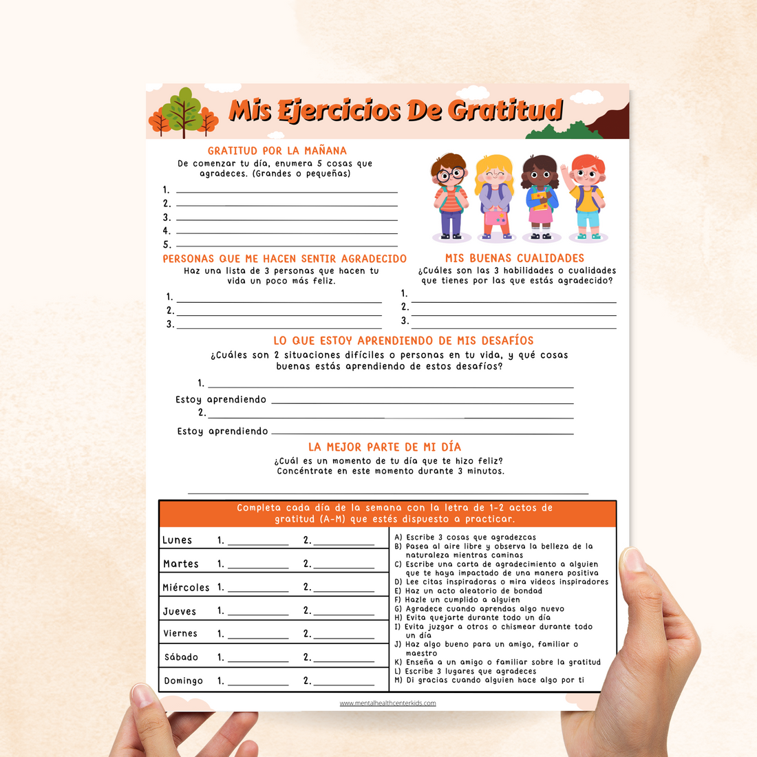 My Gratitude Exercises Worksheet (Spanish Version) – Mental Health ...