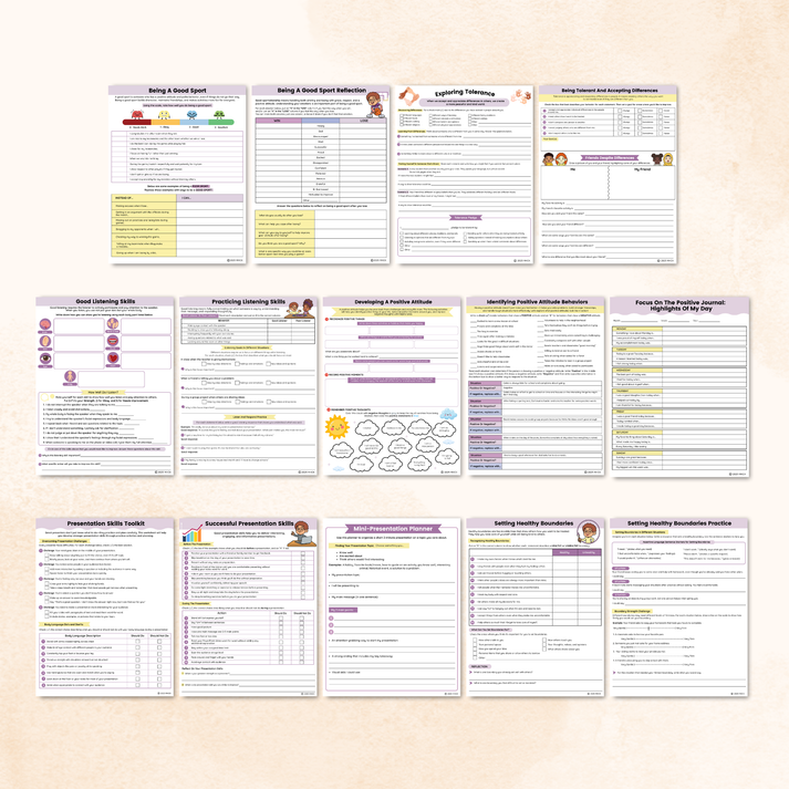 Social Skills Worksheets Bundle (65 Pages) – Mental Health Center Kids