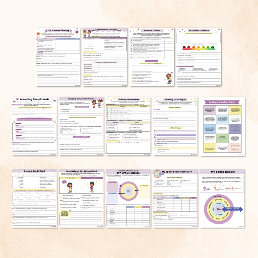 Social Skills Worksheets Bundle (65 Pages) – Mental Health Center Kids