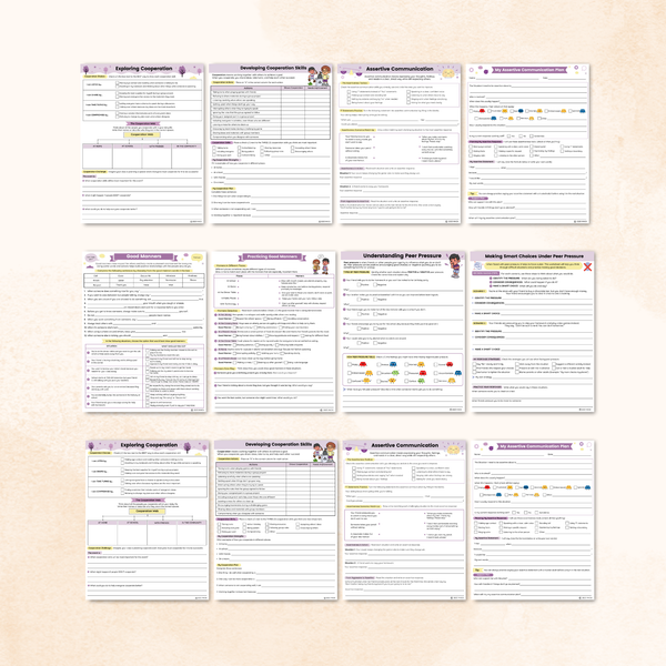 Social Skills Worksheets Bundle (65 Pages) – Mental Health Center Kids