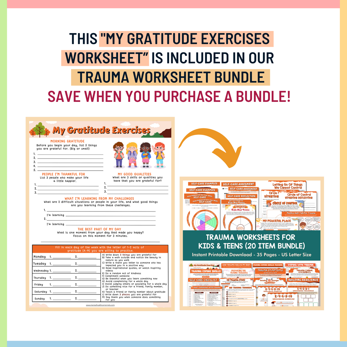 My Gratitude Exercises Worksheet – Mental Health Center Kids