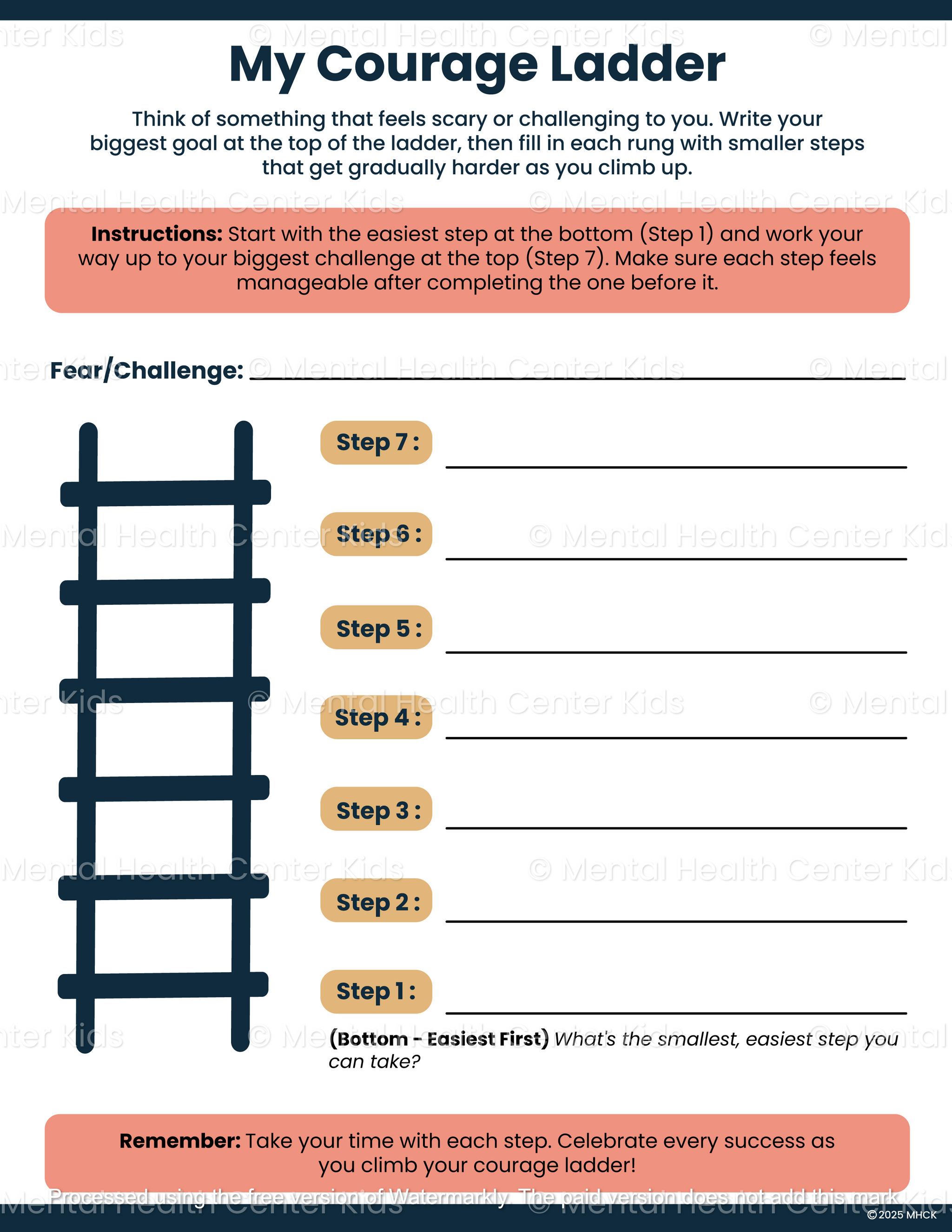 Courage Ladder Worksheet – Mental Health Center Kids