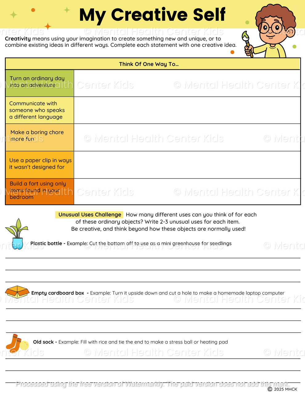 Creativity Worksheets (3 Pages) – Mental Health Center Kids