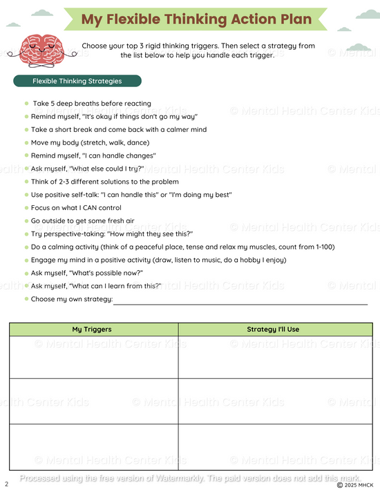 Flexible Thinking Worksheets (6 Pages) – Mental Health Center Kids