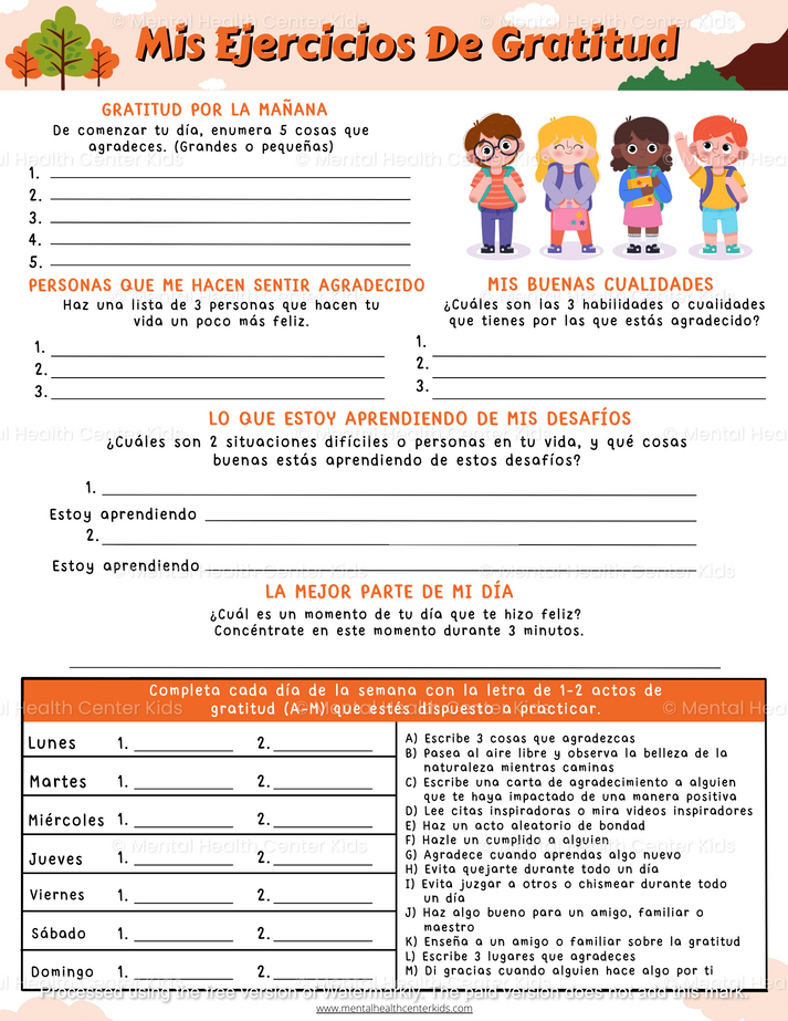 My Gratitude Exercises Worksheet (Spanish Version) – Mental Health ...