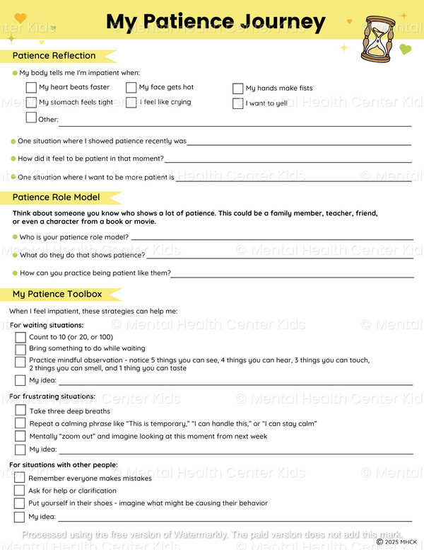 Patience Worksheets (2 Pages) – Mental Health Center Kids