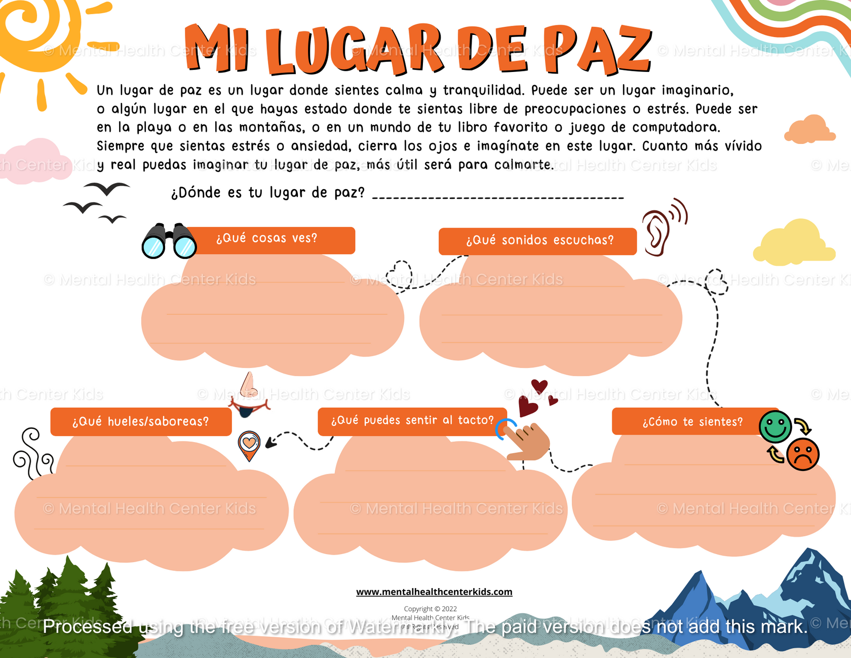 My Peaceful Place Worksheet (Spanish Version) – Mental Health Center Kids