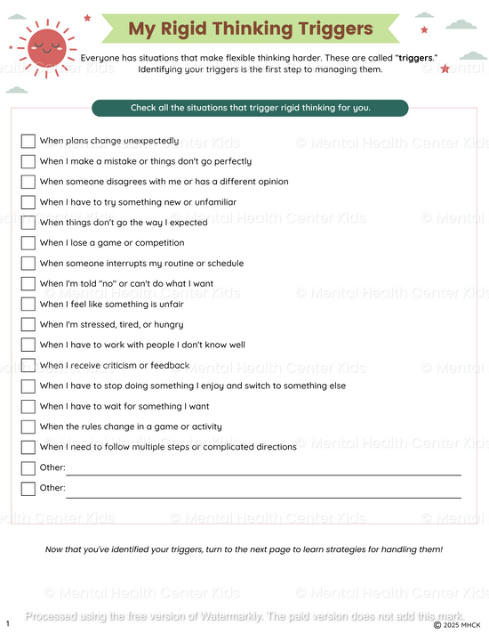Flexible Thinking Worksheets (6 Pages) – Mental Health Center Kids