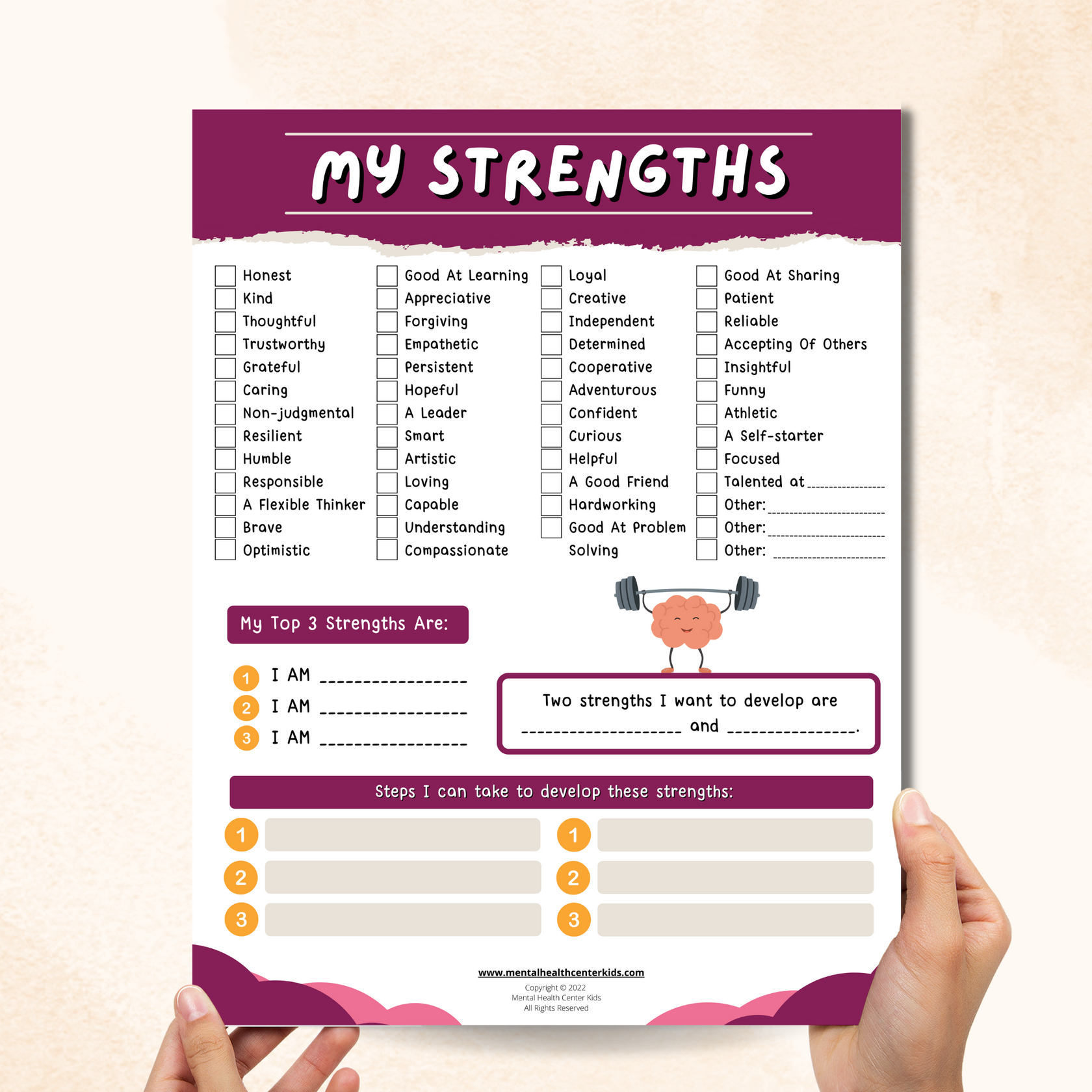 My Strengths Worksheet – Mental Health Center Kids