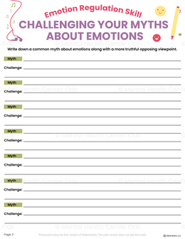 Myths About Emotions DBT Worksheets – Mental Health Center Kids