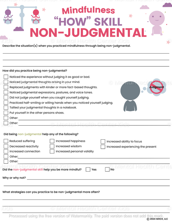 DBT Mindfulness "How" Skills Worksheets – Mental Health Center Kids