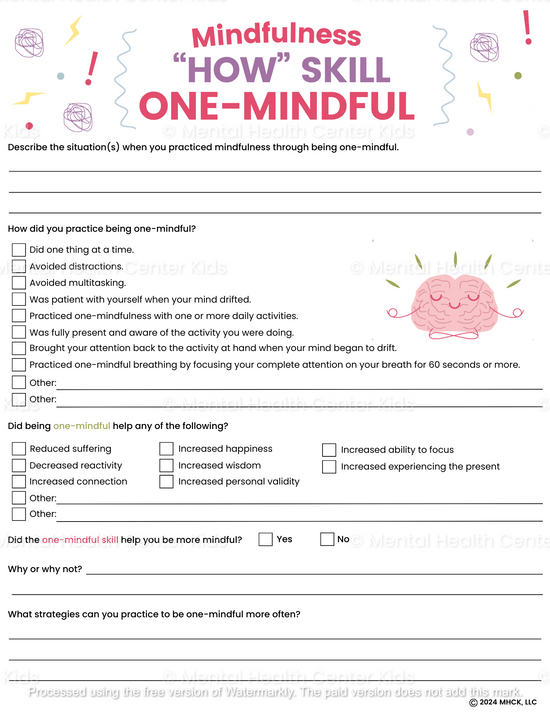 DBT Mindfulness "How" Skills Worksheets – Mental Health Center Kids